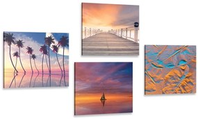 Set obrazů mořská krajina v nádherných barvách - 4x 60x60 cm