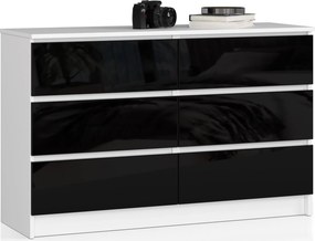 Komoda K120 6SZ bílá/černý lesk