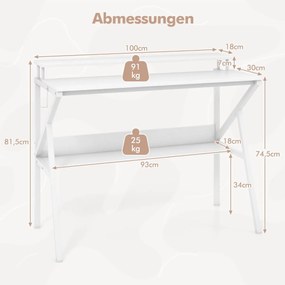 Costway Psací stůl se stojanem na monitor Malý s policí – 100 × 50 cm