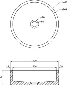Sapho Sapho, ISPIR betonové umyvadlo včetně odtoku, 40cm, černý granit, AR476