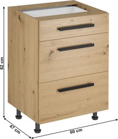 Spodní skříňka, dub artisan, s úchytkami, LANGEN D60S3 U