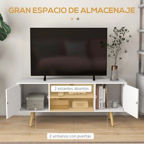 HOMCOM TV Stánek do Obývacího Pokoje s 2 Dveřmi a 2 Úložnými Policemi pro Televize do 55 Palců, 120x34x50 cm, Bílý