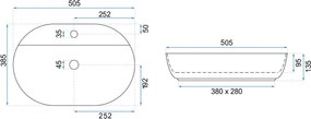 Rea Aura 51, umyvadlo na desku 505x385x135 mm, bílá matná, REA-U7340