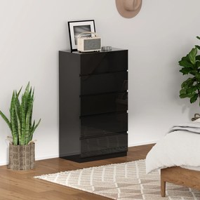 HOMCOM Komoda s 5 šuplíky Moderní komoda s protisrážecí konstrukcí pro obývací pokoj a chodbu 55x34x100 cm Černý lesk