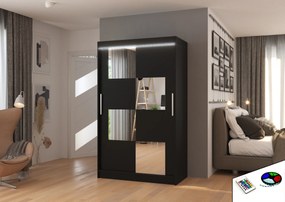 ADRK Furniture Posuvná skříň se zrcadlem a LED osvětlením LUGANO 120 SW-LUG-B-120+L-V030