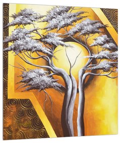 Orientální obraz stromu a slunce (30x30 cm)