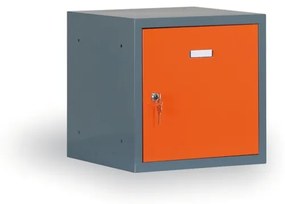 Alfa 3 Šatní skříňka s uzamykatelným boxem 400x400x400 mm, tmavě šedá, oranžové dveře, cylindrický zámek