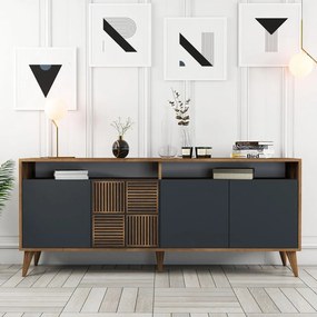 Nízká komoda v dekoru ořechu v antracitové a přírodní barvě 180x79 cm Milan – Kalune Design