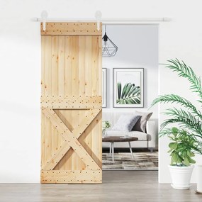 Posuvné Dveře S Kováním 80 X 210 Cm Masivní Borové Dřevo Vzor Červená Kostka