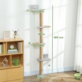 PawHut Kočičí škrabadlo, 5úrovňový design, hračky, sisalové sloupky, plyšová látka, světle šedé