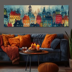 Obraz na plátně - Věže, střechy, Vinohrady FeelHappy.cz Velikost obrazu (šířka x výška): 210 x 70 cm