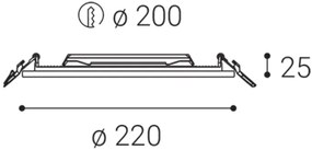 LED2 SLIM-R, zápustné stropní LED svítidlo, IP43 Velikost svítidla: M