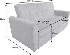 Designová rozkládací sedačka Zaragoza 180 cm šedý manšestr