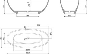 Mexen Bari, volně stojící vana z konglomerátu 165 x 75 cm, bílá matná, 57221657500