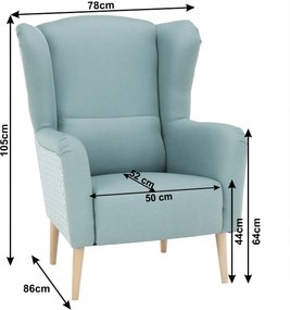 designové křeslo, ušák, látka mentolová/vzor, Tempo Kondela BELEK