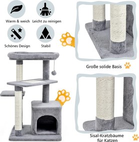 Costway 4-Tier škrabadlo se sisalovými sloupky Plyšová platforma na vrcholu