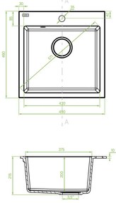 Laveo Alena, 1-komorový granitový dřez 490x490x215 mm, černá, LAV-SBA_710B