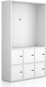 Kancelářská skříň FRAME, 6x dveře, prostor pro TV, 1299 x 450 x 2162 mm, mechanický kódový zámek, bílá