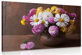 Obraz zátiší s podzimními chryzantémami - 120x80 cm
