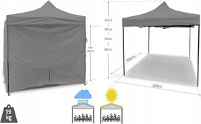 Skládací zahradní altán 3 × 3 m se 4 stěnami – šedý