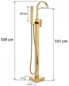 Erga Enzo, volně stojící vanová baterie h-1090, zlatá lesklá, ERG-YKA-BS.ENZO-GLD