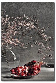 Obraz na plátně - Zátiší - větev a granátové jablko - obdélník 7274QA (75x50 cm)