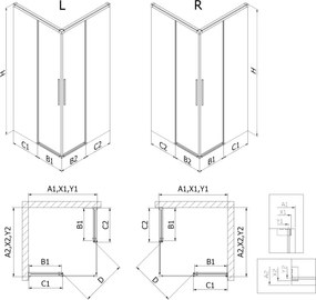 Mexen Rox, Duo posuvný sprchový kout 80 x 75 cm, 8mm čiré sklo, růžové zlato profil, 8C2D-080-075-60-00
