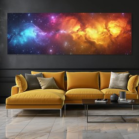 Obraz na plátně - Barevná galaxie Spectre s hvězdami FeelHappy.cz Velikost obrazu: 90 x 30 cm