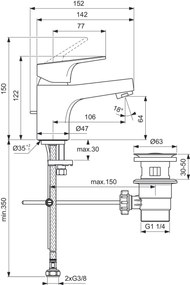 Ideal Standard Cerabase - Umyvadlová baterie H60 s plastovou odtokovou garniturou, chrom BD392AA