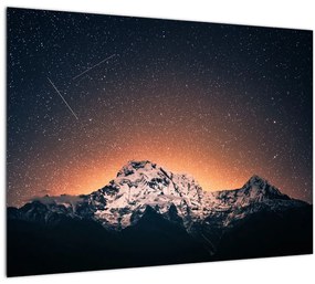 Skleněný obraz noční oblohy s horou (70x50 cm)