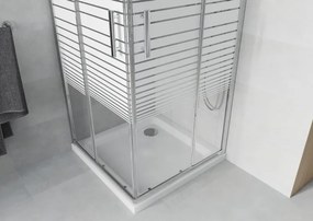 Mexen Rio čtvercový sprchový kout 90 x 90 cm, bílé pruhy, chrom + vanička Flat, bílá - 860-090-090-01-20-4010