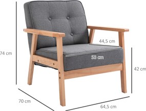 HOMCOM Samostatné Křeslo Lounge s Čalouněním a Dřevěným Rámem, Lněné Šedé 64,5 x 70 x 74 cm