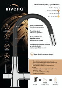 Invena Magic, stojánková dřezová baterie s flexibilním ramenem a filtrem na pitnou vodu, černá-měděná matná, INV-BZ-02-F15-V