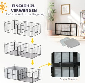 Pelíšek pro štěňata, ohrádka pro štěňata se 7 panely, 2 plochy, omyvatelná podložka pod stelivo, 203x102x60cm černá
