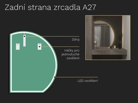 Atypické zrcadlo do koupelny s LED osvětlením A27 65x84