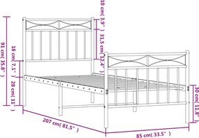 vidaXL Kovový rám postele s hlavovým a nožním čelem 80 x 200 cm [373749] Barva: Bílá