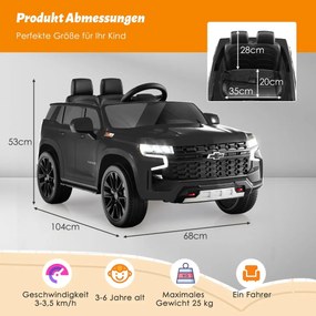 Costway Dětské elektrické auto Chevrolet s 2,4 G dálkovým ovládáním a – černý