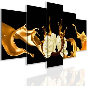 Malvis ® Zlatá abstrakce s růží Velikost: 200x100 cm