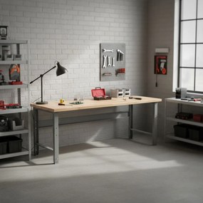 Výškově nastavitelný dílenský stůl Basic s čelní deskou 200 x 80 cm, šedá - ral 7038
