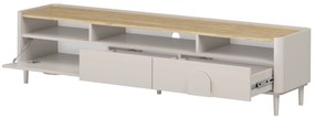 TV stolek Amilio 200 cm na nožkách - kašmírová / dub olejovaný / kašmírové úchytky
