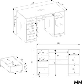 Psací stůl DELTA 120 cm dub artisan