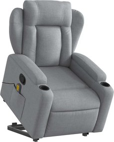Zvedací masážní polohovací křeslo světle šedé textil 3204494