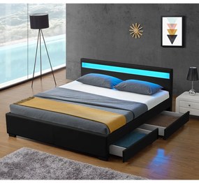 Čalouněná postel Lyon s úložným prostorem a LED osvětlením 140 x 200 cm | černá