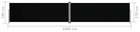 Zatahovací boční markýza černá 180 x 1 000 cm,  318036