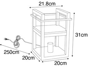 Průmyslová stolní lampa černá se dřevem - Cage Rack