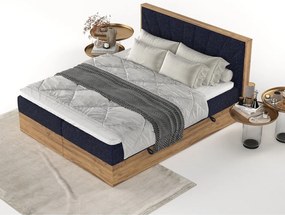 Boxspring postel s úložným prostorem v tmavě modro-přírodní barvě 200x200 cm Asahi – Maison de Rêve