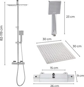 Erga Goba, sprchová sada s termostatickou baterií, dešťová sprcha 30x30cm, chromová, ERG-YKA-BP.GOBA-THERM-30-CHR