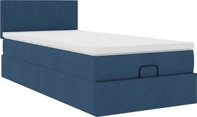 Osmanská postel s matrací &amp; LED modrá 90x200 cm látka 3312200