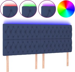 Čelo postele s LED modrá 200x7x118/128 cm textil 3122788