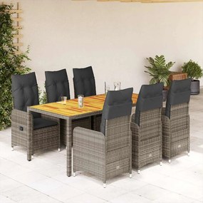 7dílný zahradní bistro set s poduškami šedý polyratan 3277025